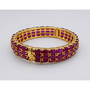 arrawana77 Rare Thai Jewelry Gorgeous 22k 23k 24k Yellow Gold Plated Women Rare Thai Cubic Zirconia CZ AAA Syn Ruby Bracelets Cuff Bangle 13 MM, 6.5 inch