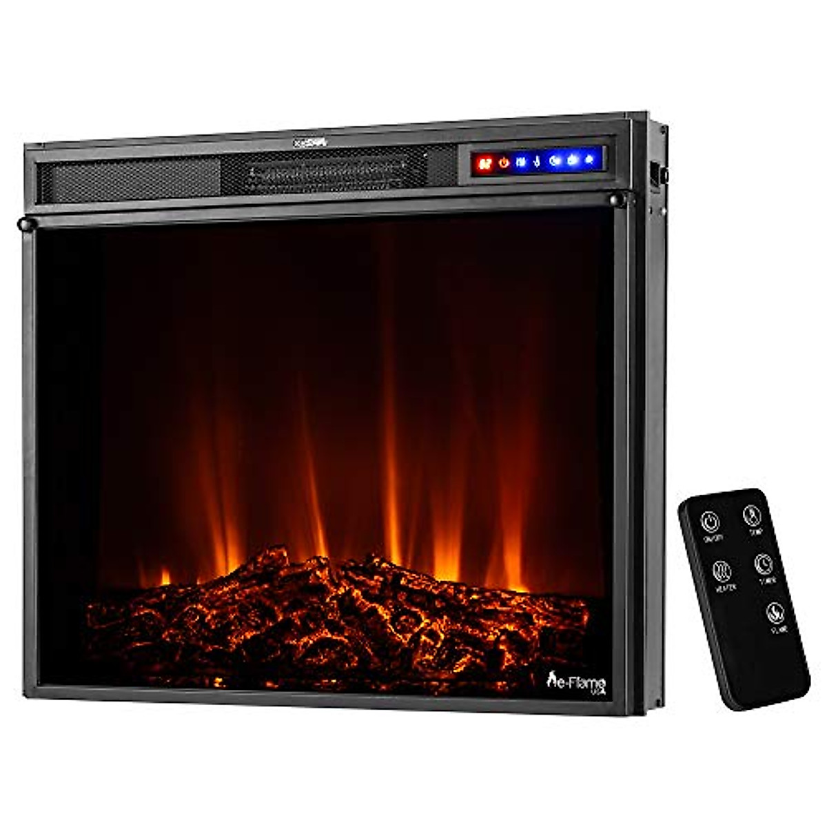 e-Flame USA Whistler LED Recessed Electric Fireplace Stove Insert with Remote - 3D Wood Burning Flame Effect - 28"x24" (Black)