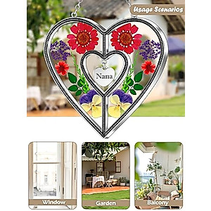 KY&BOSAM Heart Sun Catcher-Stained Glass Panles Nana Suncatchers Hangings for Windows Wind Chime Ornament Nana Gifts - Gifts for Nana Mother`s Day Birthday Christmas