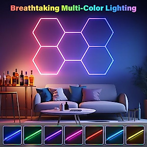 ALLYES RGB Hexagon Light - LED Garage Hexagon Light with 358 Color Modes, Dimmable and Speed Adjustable LED Hexagon Lights, DIY, for Gaming Room, Bar, Party, Live Room, Music Studio, Gym, 5-Pack