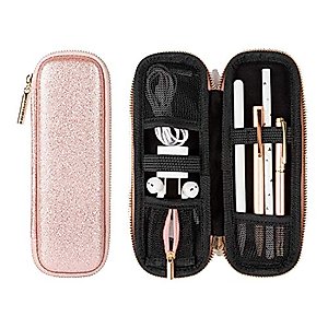 Comfyable Pencil Holder Pencil Case for Apple Pencil, Pen Accessories Elastic Strap Sleeve Protective Carrying Case for Stylus USB Cable AirPods with Mesh Pockets, Rose Gold