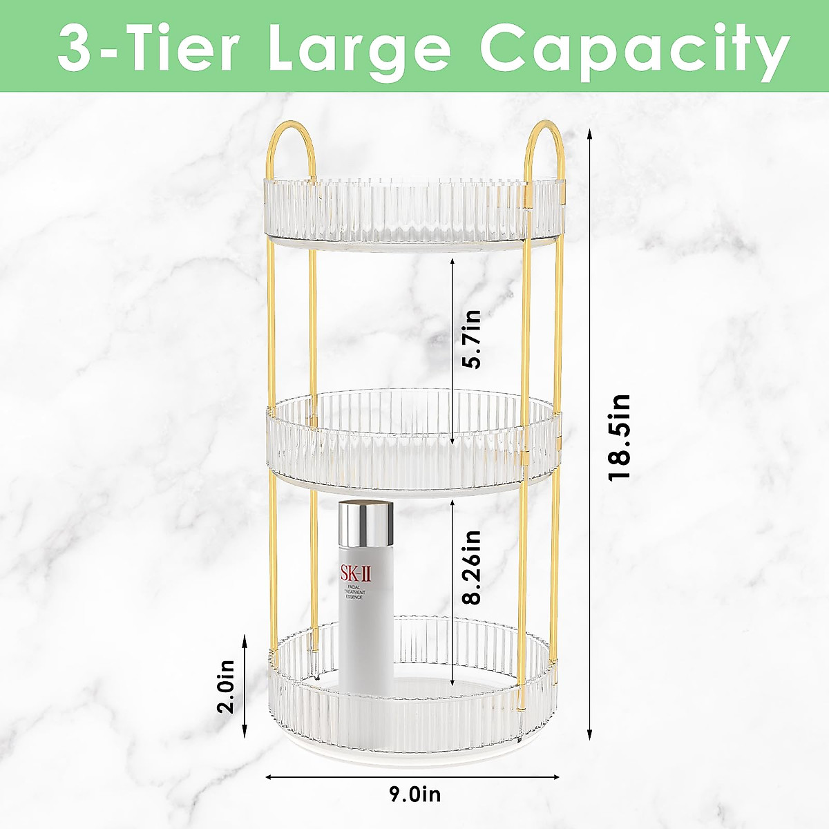 heesky 360 Rotating Makeup Organizer, 3-Tier Makeup Organizer Countertop for Vanity, Large Capacity Perfume Skincare Vanity Organizer, Bathroom Cosmetic Countertop Organizer for Dresser(Clear)