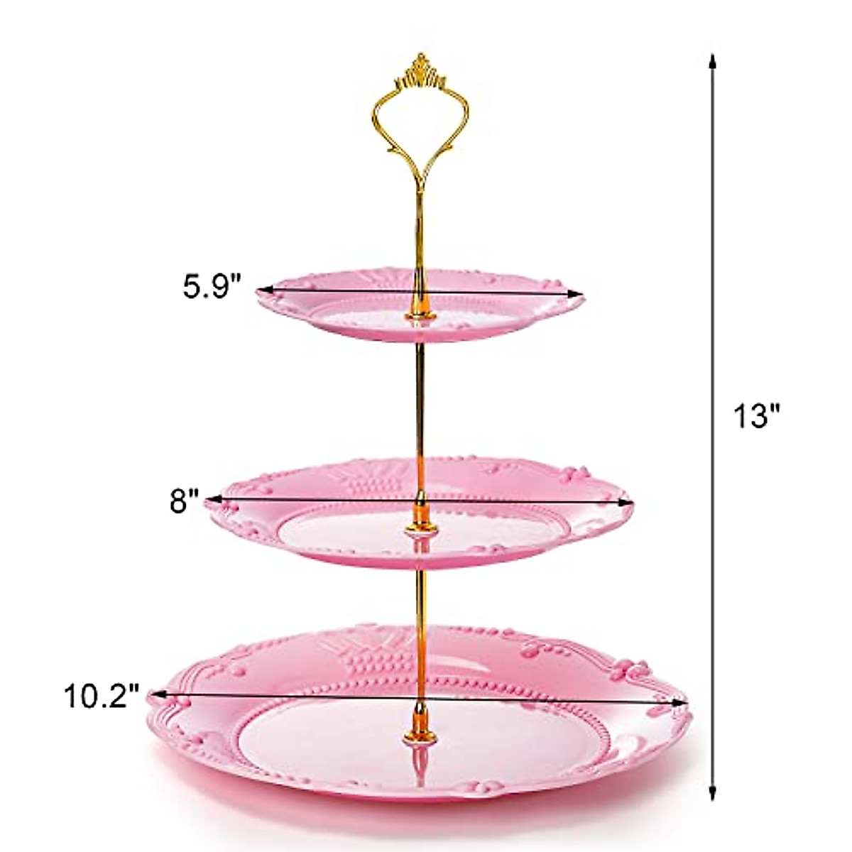 Fasmov 3 Pack 3 Tier Plastic Cupcake Stand, Dessert Plates Cake Fruit Candy Display Tower Reusable Pastry Platter for Wedding Birthday Baby Shower Tea Party Decorations - White, Pink Green