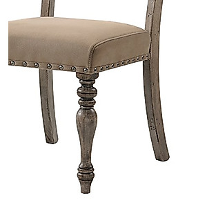 Roundhill Furniture Birmingham Script Printed Driftwood Finish Dining Chair with Nail head, Set of 2,