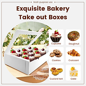 Luck.WH 12PCS Cupcake Boxes 12 Count Cupcake Container with Window White Cupcake Holder Holding 144 Cupcakes for Birthday Holiday Party Bakery Supplies(12.8"x 9.84"x 3.54")