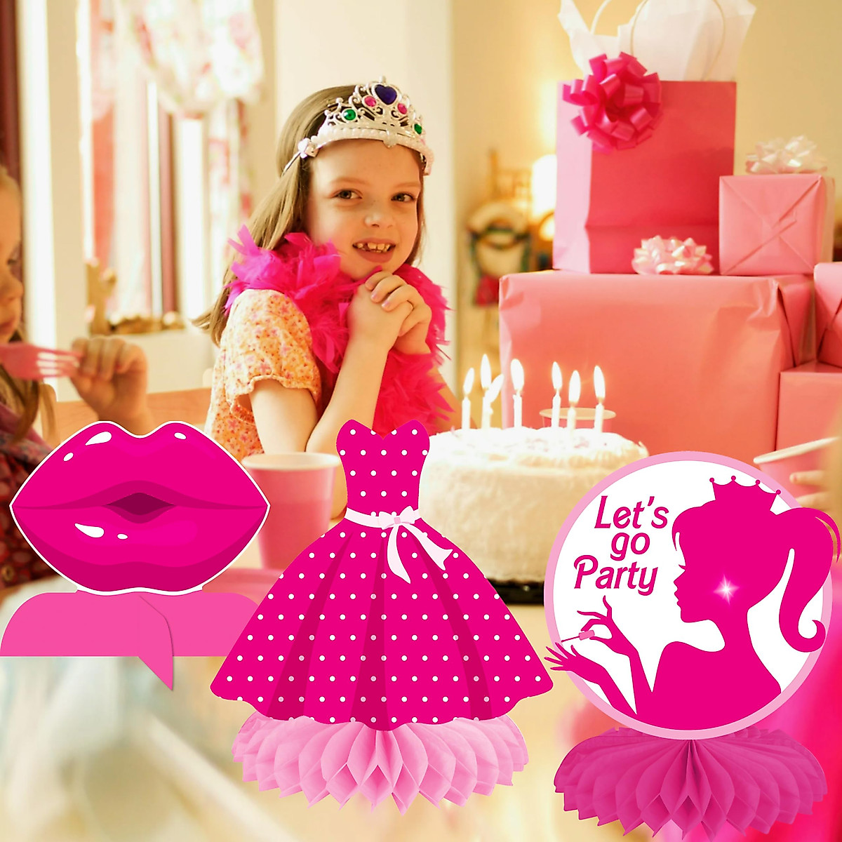 Hot Pink Girl Party Honeycomb Centerpieces 12Pcs Pink Birthday Party Decorations for Girls Hot Pink Princess Birthday Centerpieces for Bachelorette Party Bridal Shower Girls Birthday Party Supplies