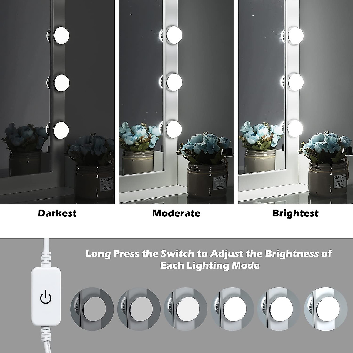 AODAILIHB Vanity Set with Lighted Mirror & Stool, Dressing Table Makeup Vanity Desk with 2 Drawers/Clear Glass Table Top/3 Color Lighting Modes Girls Gift Bedroom Furniture (White)