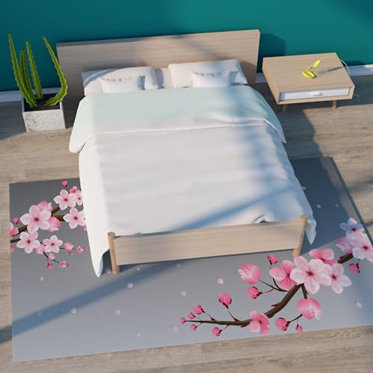 Japanese Cherry Blossoms Area Rugs 9x12ft/108x144in/275cmx365cm Rug Washable Outdoor Patio Rugs for Living Room Outdoor Dining Room Bedroom Farmhouse Rug, Soft Indoor Rugs