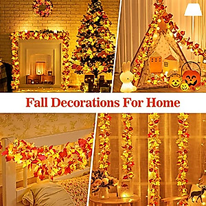 2 Pack Fall Decor for Home Thanksgiving Decorations Lighted Fall Garland Maple Leaves Total 11.8FT 40 LED Battery Operated Indoor Outdoor String Lights Garland Autumn Harvest Party Halloween Décor
