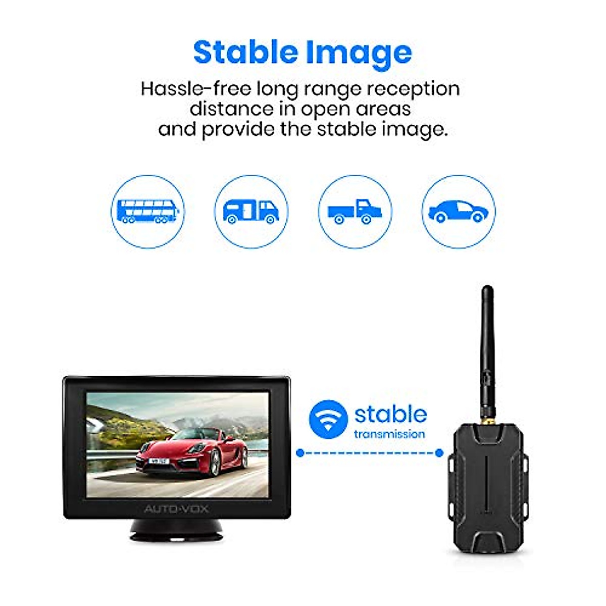AUTO-VOX M1W Wireless Backup Camera with Stable Signal, Car Back Up Camera Systems with Super Night Vision (6 LEDs) HD Monitor Reverse Camera for Truck, Trailer, RV, Camper