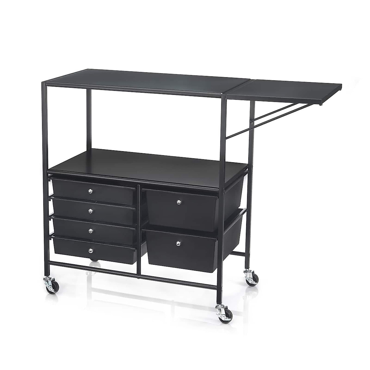 Simply Tidy Essex Black Drawers & Rolling Cart with Tray and Extendable Table Multi-Functional Storage Cart for Art & Craft Supplies - 1 Pack