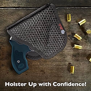 DeSantis Superfly Gun Holster, Sticky Rubberized Fabric, Fits Ruger LCRx, SP101 2”, Colt Detective Special 2”, Cobra 2” Reversible and Removable Outer Flap, Unisex Pocket Holster, Ambidextrous, Black