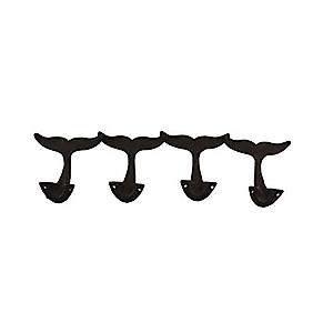 Zeckos Set of 4 Whale Tail Rustic Brown Cast Iron Wall Hooks