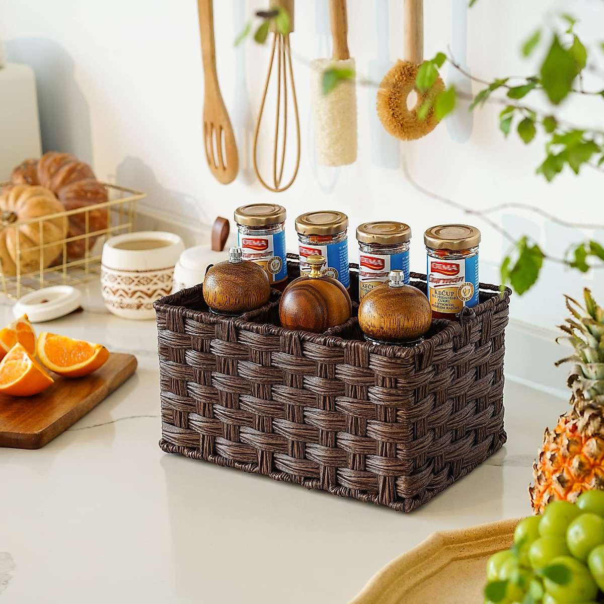 GRANNY SAYS Bundle of 1-Pack Spoon And Fork Holder & 2-Pack Wicker Baskets for Organizing Toilet Shelf