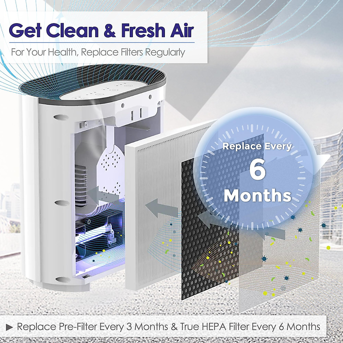 True HEPA Pure-Zone Air Purifier Replacement Filter Compatible with Pure Enrichment PureZone Air Purifier Filter and PureZone 3-in-1 Air Purifier PEAIRPLG, 2 H13 True HEPA Filter & 8 Extra Pre-Filter