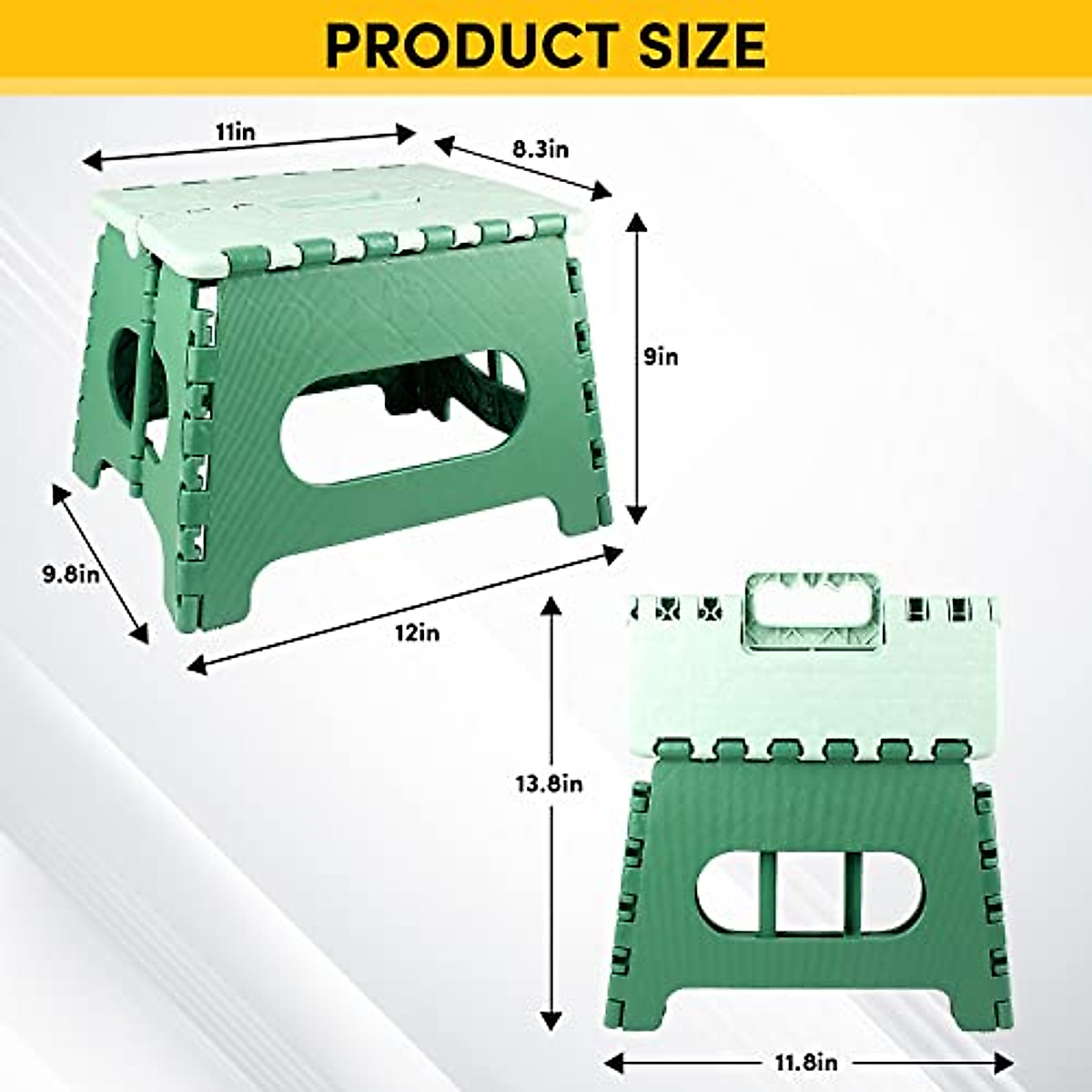 DEDU Folding Step Stool Kids and Adults 2 Pack 9 Inch, Non-Slip Collapsible Stepping Stools for Kids 165 lbs Capacity, Plastic Foldable Step Stools Heavy Duty Portable Great for Bathroom (Green)
