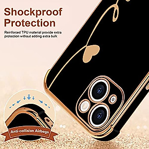 LCHULLE Designed for iPhone 13 Case Cute for Women Girls Luxury Plating Love Letter Soft TPU Phone Case Shockproof Anti-Scratch Full Camera Lens Protection Case Cover for iPhone 13(6.1 inch),Black
