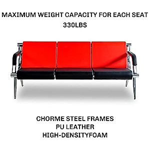 Bestmart INC Office Reception Sofa Set PU Leather Visitor Guest Sofa Executive Side Waiting Room Chair Set, one 3-Seat Sofa & Two 1-Seat Chair, Modern Red & Black