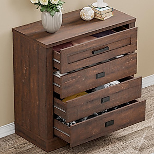 WAMPAT Kids Dresser for Bedroom, Baby Dresser with 4 Drawers Storage Organizer for Toddler Child with Wood Top Metal Frame for Living Room, Nursery, Closet, Apartment,Rustic Brown