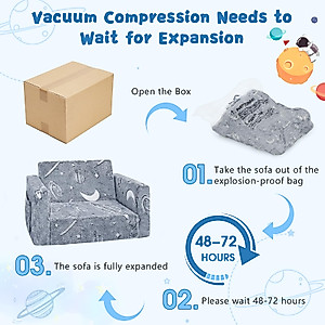 Toddler Couch,Toddler Chair,Kids Sofa Chair 2-in-1 Baby Seat Furniture Fold Out, Convertible Sofa to Lounger Soft Comfy Glow in The Dark Kids Sofa Bed Gifts for Kids Girl Boys,Star