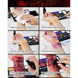 Roizefar Halloween SFX Makeup Kit,8 Colors Professional Special Effect Face Body Paint Palette with Scar Wax,Fake Blood Cream with Brushes,Spatula Tool,Stipple Sponge for Christmas Gifts,Cosplay