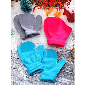 Sumind 12 Pairs Kids Mitten Knitted Toddler Mittens Winter Warm Stretch Gloves Infant Mitten Gloves for Boys Girls (Bright Colors)
