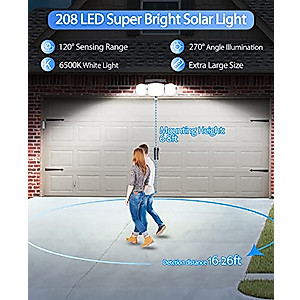 HAARAY Solar Outdoor Lights Motion Sensor Outdoor Lights with Ground Stakes, 208 LED Super Bright IP65 Waterproof 3 Head Security Flood Lights for Front Door Garden Porch Fence