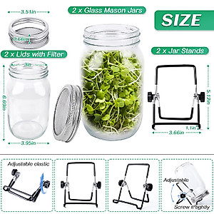 Seed Sprouting Jar Kit with 2 Wide Mouth Mason Jars Bean Sprouts Growing Kit Microgreens Growing Jar with Mesh Screen Lids Sprouter Sprouts Maker for Growing Broccoli, Alfalfa, Mung Bean