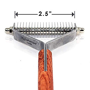 PawsPamper Professional Grooming Rake for Dogs & Cats | Tug-Free Deshedding | Dematting Tool | Classic Wood Handle