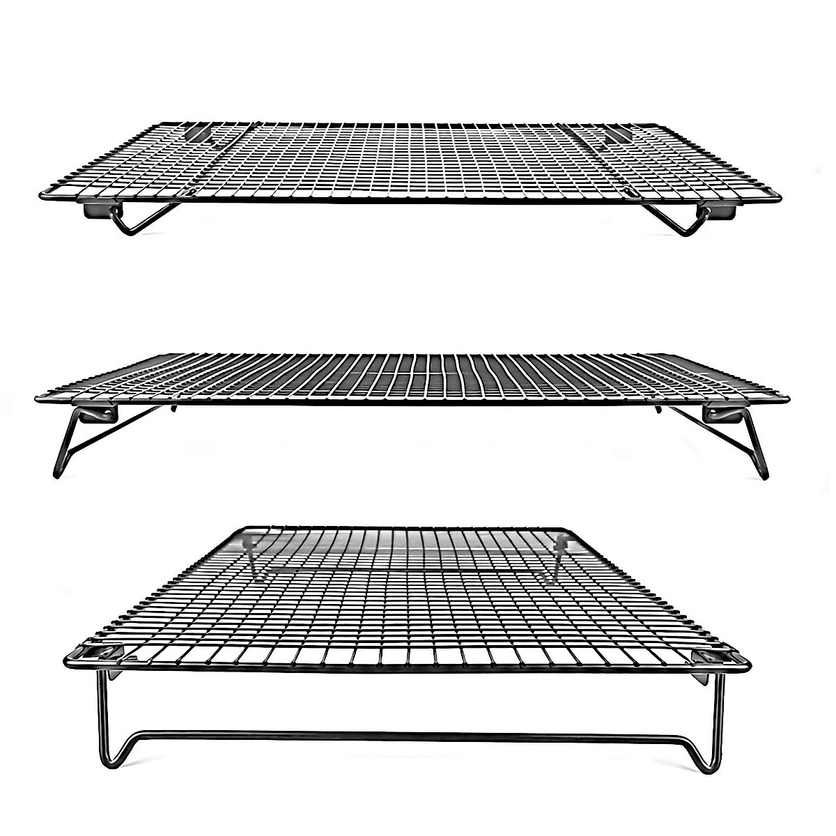 Kingrol 2-Piece Cooling Rack with Collapsible Folding Legs - for Cooking, Roasting, Drying, Grilling (Black)