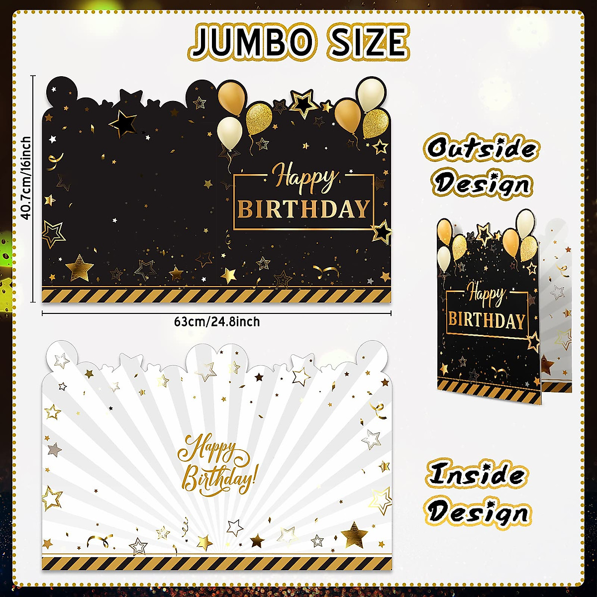 Large Greeting Card 25 x 16 inch Giant Guest Book Jumbo Birthday Card Big Happy Birthday Card Oversize Plastic Custom Card for Women Men Party Decorations (Birthday Theme)