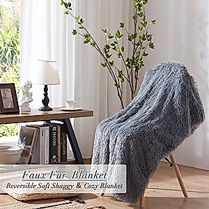 NexHome Soft Shaggy Faux Fur Blanket Throw Blanket 50" x 60", Solid Reversible Fluffy Cozy Comfy Microfiber Long Faux Fur Decorative Blankets for Sofa Couch Bed Chair Photo Props,Light Gray