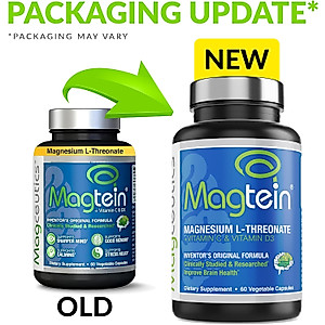 Magtein Magnesium L-Threonate, Improve Brain Health, Memory, Cognition, Stress Relief and Sleep Quality - 60 Veg Capsules (30 Days Supply)