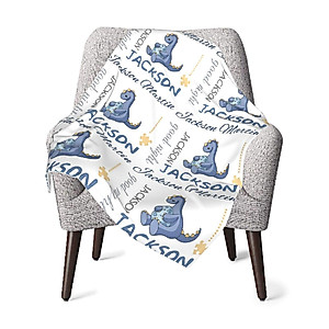 PFCNYMUA Personalized Baby Blankets for Boys with Name, Customized Dinosaur Baby Boys Blanket with Name for Baby Gifts Items 30x40 Inches