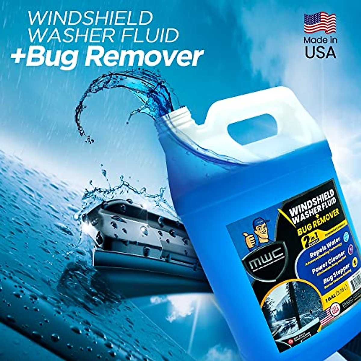 MWC Windshield Washer Fluid, Ready to Use, Removes dirt, Safe for the environment, Removes grime, Streak Free Glass Cleaner,+ 32°F, 1 Gallon (3.78 Liters)