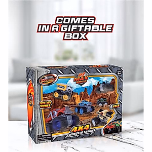 Team Power Monster Trucks Toys for Boys and Girls, 4-Wheel Drive Friction Powered 6-Pack Push and Go Toy Cars with Giant Wheels, 360° Crazy Stunts, Age 3, 4-7 and Above [Amazon Exclusive] (6 Pack)