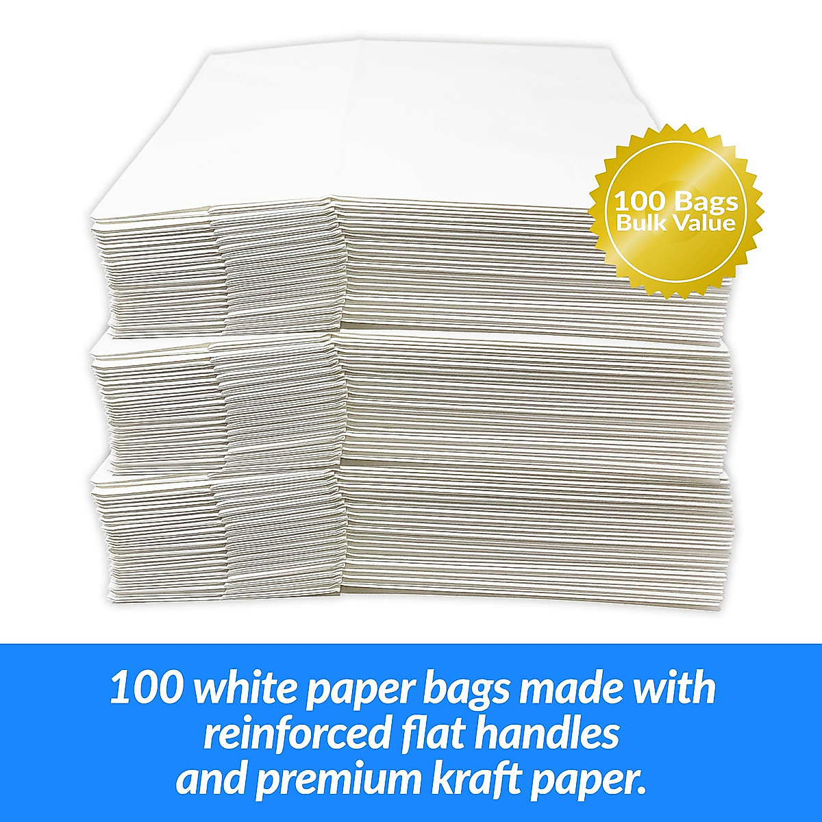 Reli. 100 Pack | 10"x6.75"x12" | Large White Paper Bags w/Handles | Ideal for To Go/Take Out/Restaurant Bags with Handles, Shopping, Retail, Gifts | 25% larger than 10"x5"x13"