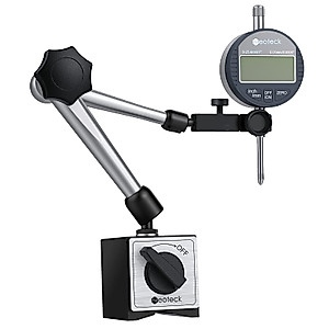 Neoteck Digital Dial Indicator Gauge and Magnetic Base Set, with Storage Case, 0-1inch/ 25.4mm, 0.01mm/ 0.0005" Inch/Metric Conversion Measuring Tool for 3D Printer Lathe Workshop Woodworking- Silver