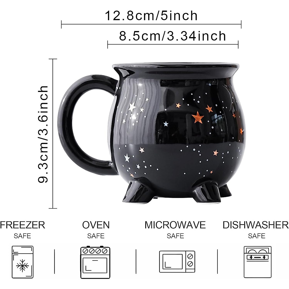 RAISLY Astral Cauldron Coffee Mug 300ml/10oz Black Ceramic Witch Mugs, Adorable Sorceress’s Potion Themed Cups, All-Season Drinkware, Ideal for Christmas Thanksgiving Halloween and Party Presents