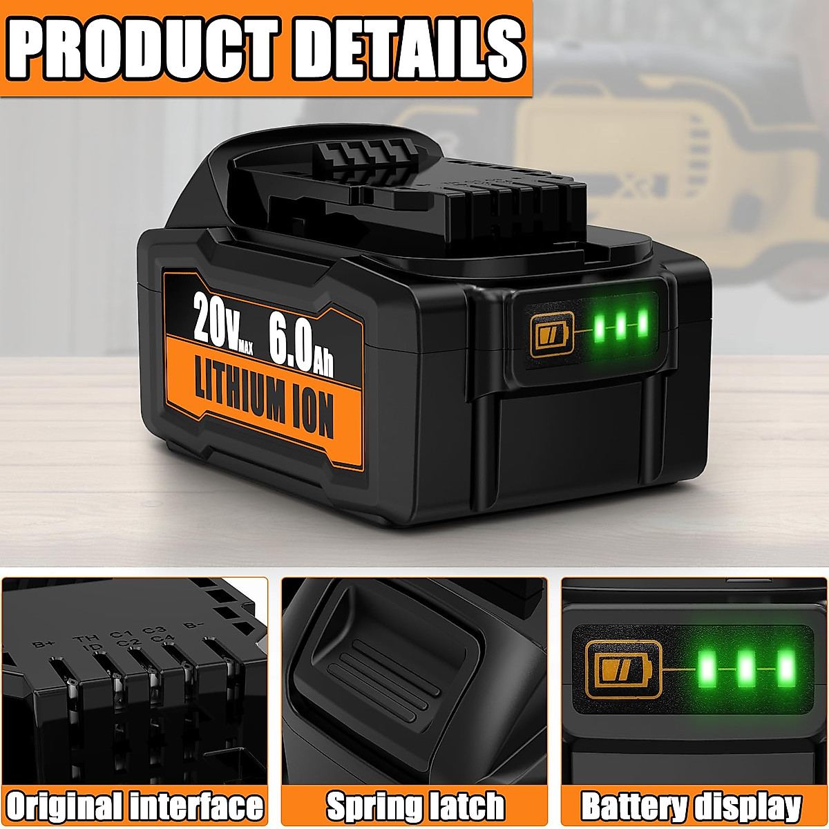 2 Pack 20V 6.0Ah Max Replacement Battery for Dewalt - Upgraded Lithium ion Batteries Compatible with Dewalt Charger DCB200 DCB201 DCB203 DCB206 DCB210 DCD DCF DCG Cordless Power Tools (Black)
