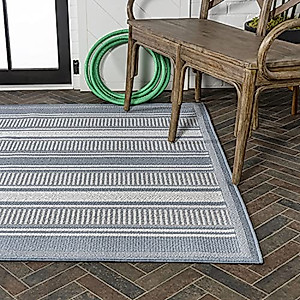JONATHAN Y SMB202E-8 Haynes Modern Double Stripe Indoor Outdoor Area-Rug, Rustic, Transitional, Farmhouse Easy-Cleaning,Bedroom,Kitchen,Backyard,Patio,Non Shedding, Blue/Light Gray, 8 X 10