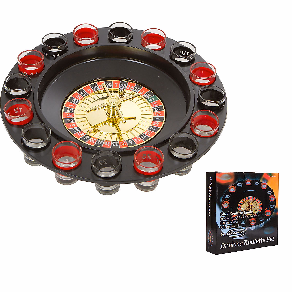 EZ DRINKER 16pc Shot Roulette Game Set - Shot Spinning Drinking Game