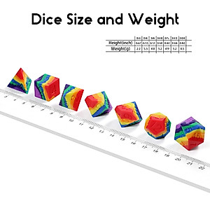 Silicone DND Dice Set, DNDND 7PCS Silicone Squishy Rubber D&D Dice with Clear Plastic Display Case for Dungeons and Dragons Role Playing Games and Tabletop Games（Rainbow