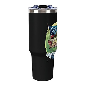 Bass Fish U.S Flag 40 Oz Tumbler Insulated Stainless Steel Water Bottle Travel Mug Car Cup with Handle And Straw
