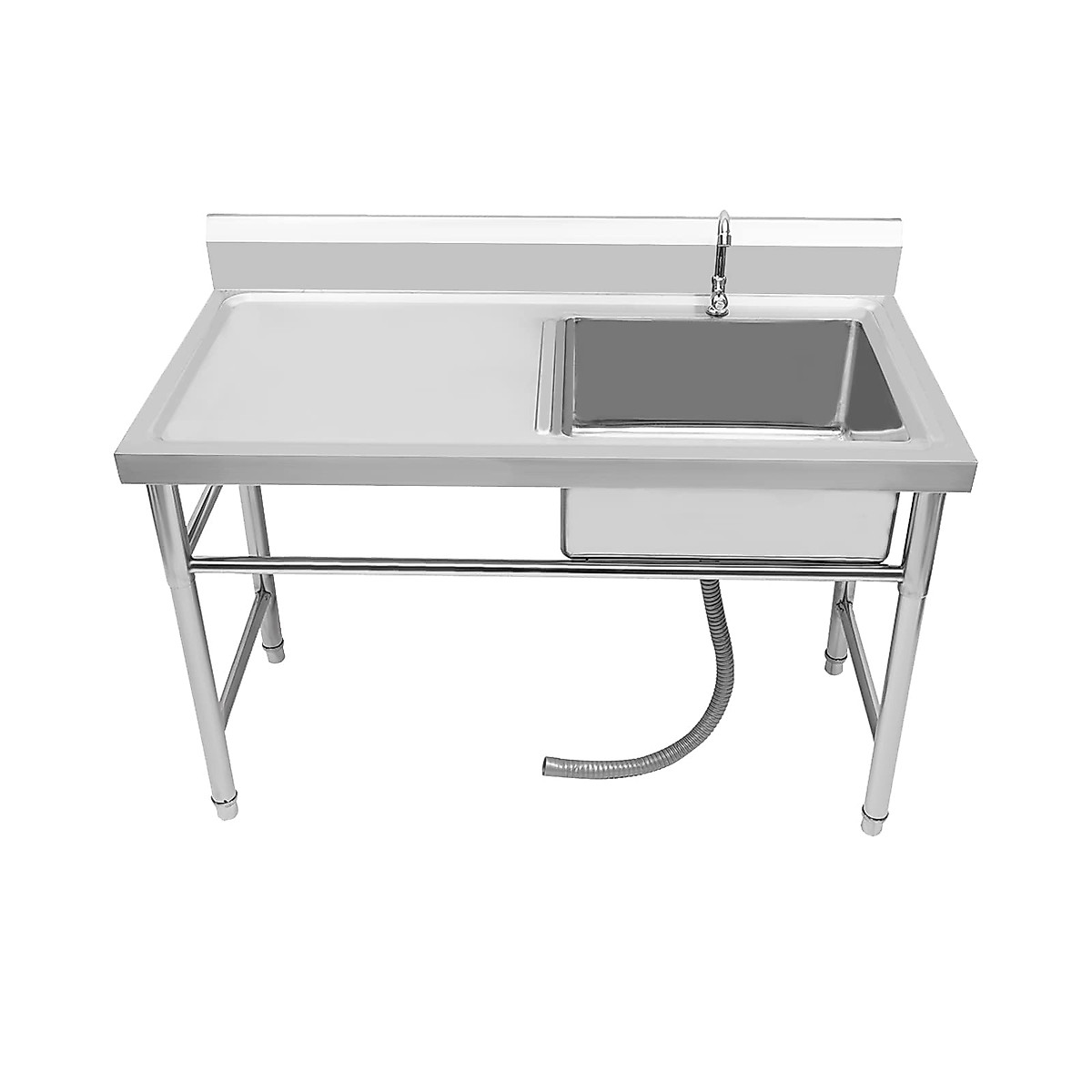 304 Stainless Steel Utility Sink Free Standing Outdoor Sink, Single Bowl Commercial Kitchen Sink w/Workbench, Stainless Steel Prep & Utility Sink for Restaurant, Kitchen, 47" x 24" x 32" (US Stock)