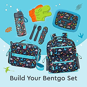 Bentgo® Kids Utensil Set - Reusable Plastic Fork, Spoon & Storage Case - BPA-Free Materials, Easy-Grip Handles, Dishwasher Safe - Ideal for School Lunch, Travel, & Outdoors (Dinosaur)