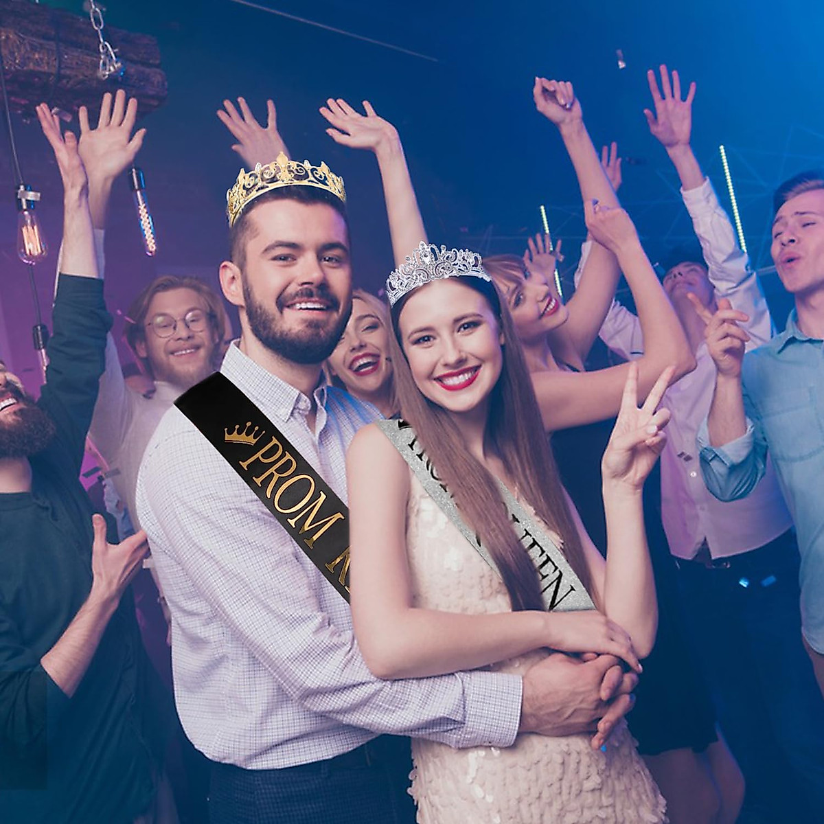 4 Pcs Prom King and Queen Crown Set with Sashes Prom King and Queen Sashes Suit Shiny Satin Prom Crowns Tiara Sash for Prom Birthday Wedding School Graduate Party Favors