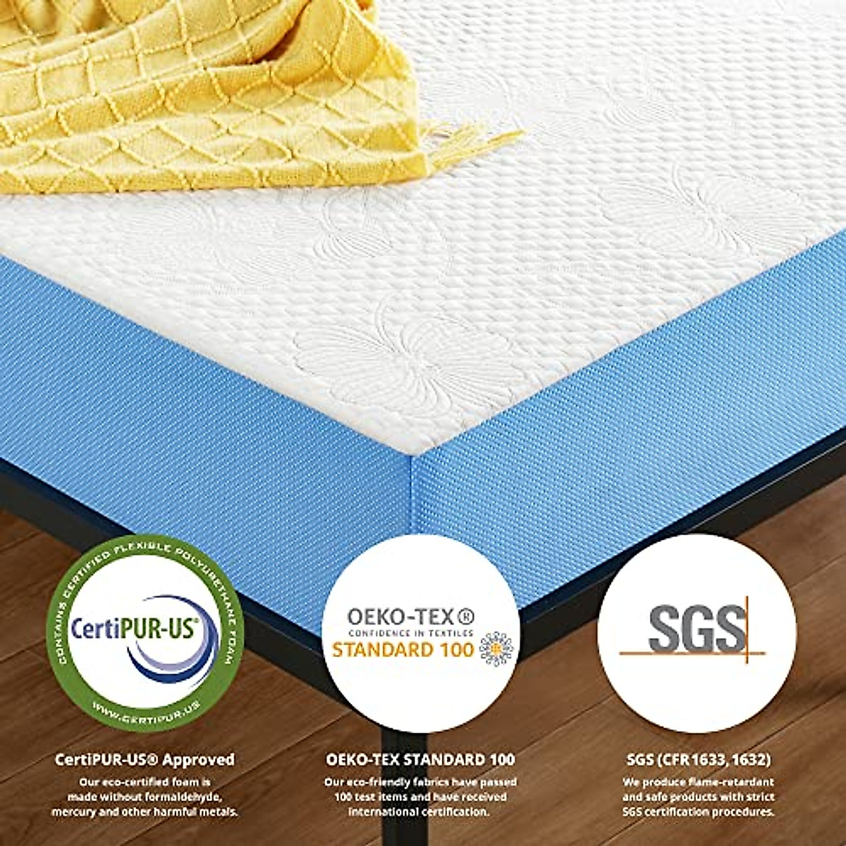 Oleesleep 6 Inch Ventilated Gel Infused Memory Foam Mattress, CertiPUR-US Certified, Blue,Twin