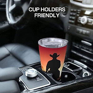 Texas Cowboy Tumbler with Lid and Straw 20oz Stainless Steel Car Cup for Hot and Cold Drinks, Double Wall Insulated Travel Coffee Mug Reusable Drink Thermos Cup Birthday Gifts