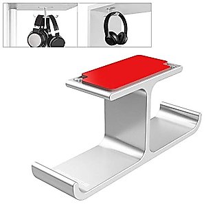 APPHOME Headphone Hanger Stand Under Desk Hook Aluminum Stick-On Adhesive Dual Headsets Holder Mount PC Gaming Accessories for All Headphones (Silver-One Pack)